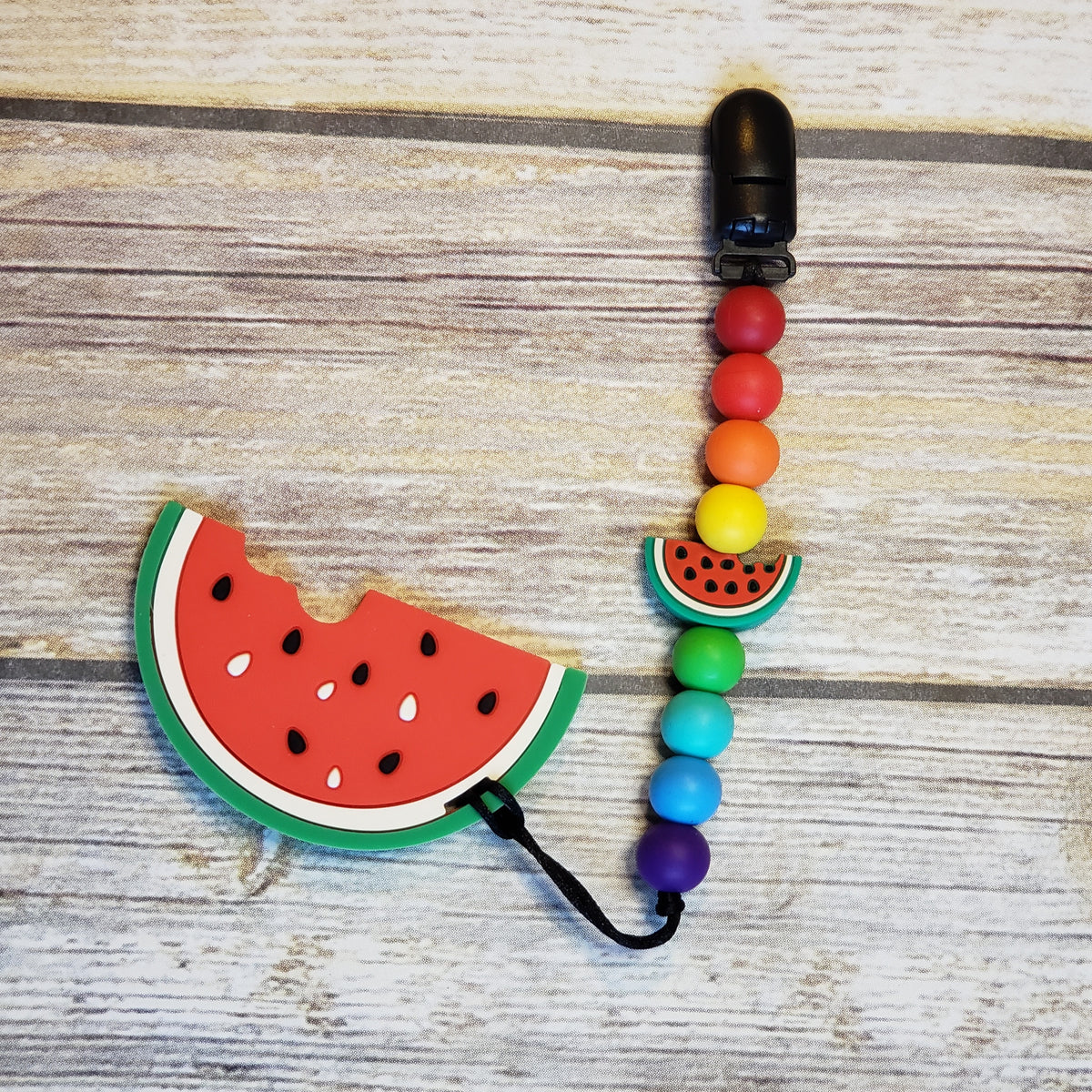Rainbow melon Paci Clip + Teether – Apricity Emporium